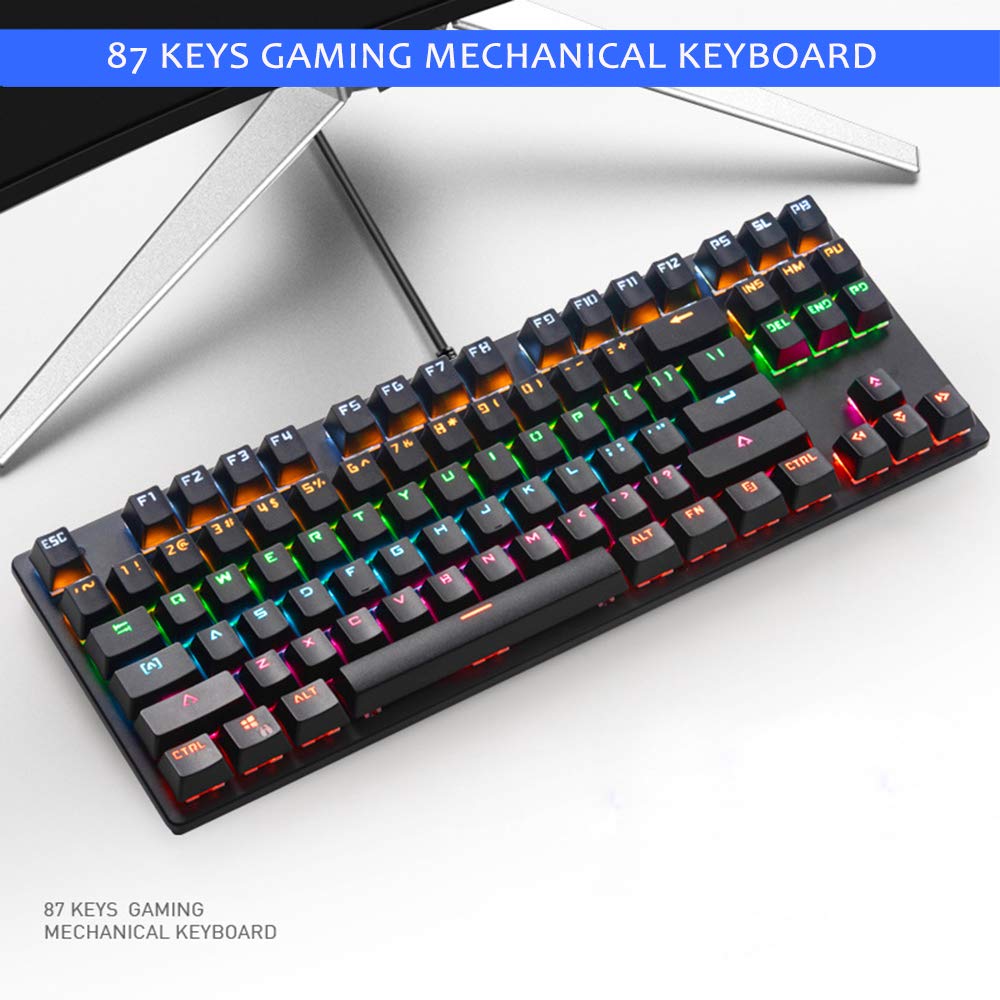 K917 RGB Mechanical Gaming Keyboard 87Key Retro Keyboard-Blue Switch-LED Backlit- Round Keycaps Anti-Ghosting Mechanical Illuminated Keyboard for PC Gaming and MAC (Retro-Black)