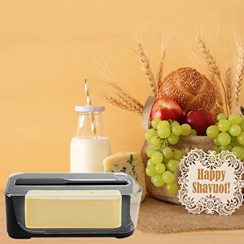Butter Dish with Lid and Knife, Butter Container for Countertop, Butter Keeper for East West Coast Butter, Butter Keeper for Fridge(Black)