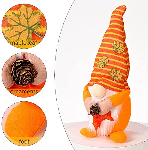 Sunflower Gnome 2Pcs Summer Fall Harvest Plush Gnomes Thanksgiving Decorative Doll Orange Maple Leaf Pumpkin Pine Cone Garden Decoration Home Farmhouse Kitchen Decor Bee Shelf Tiered Tray Ornaments