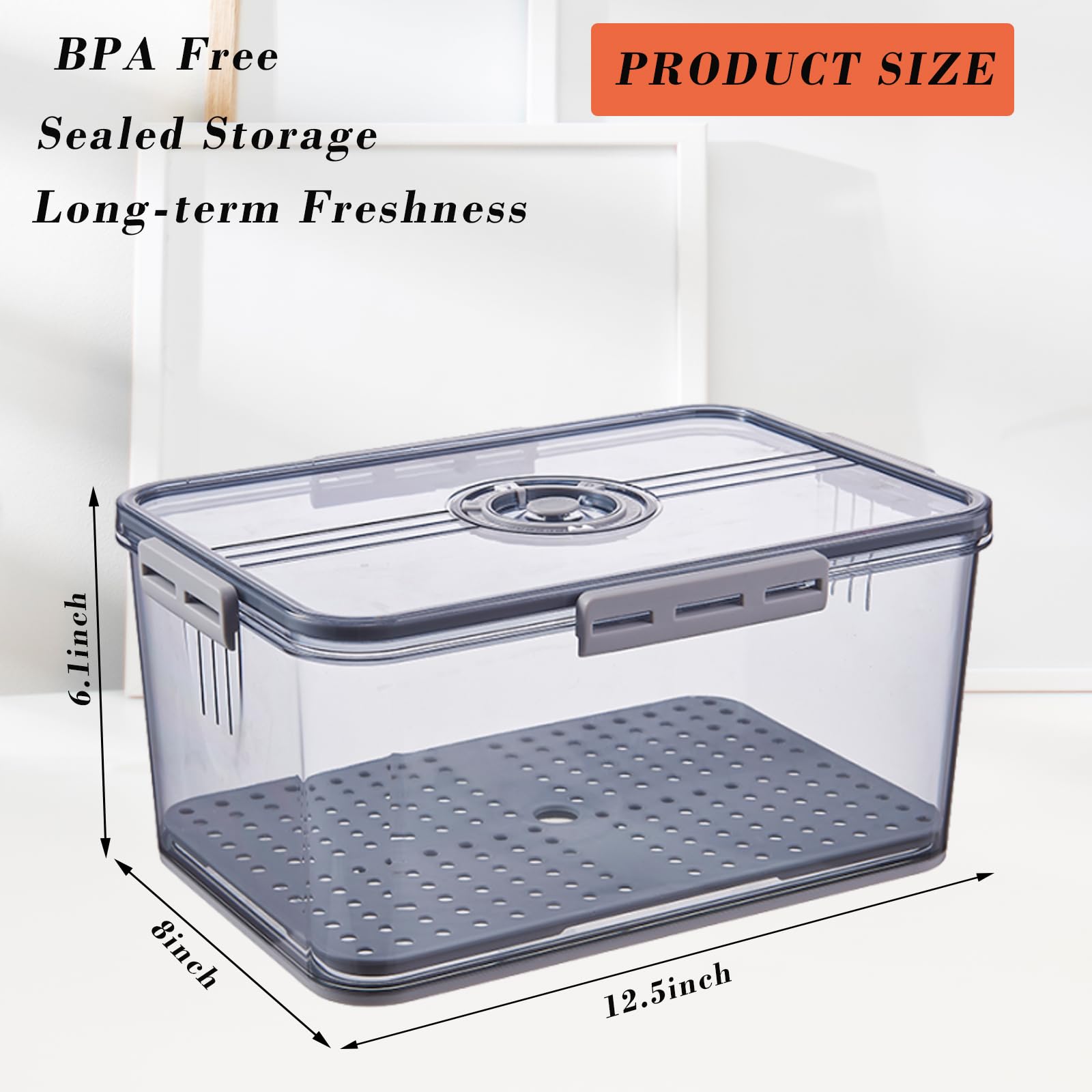 Bread Box with Lid for Kitchen Counter, 10L Airtight Loaf Bread Storage Container,Time Recording Bread Keeper for Homemade Bread, Toast, Bagel, Donut and Cookies (Grey)