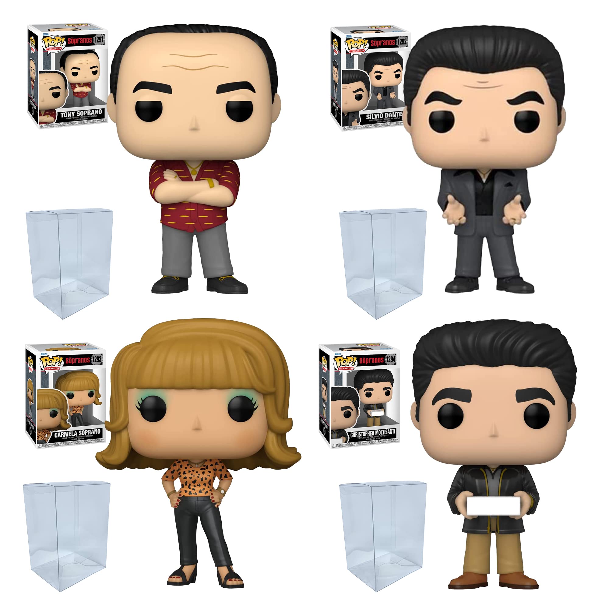 Blue Salamander Emporium Protector with Vinyl Figure Bundle - Includes Sopranos: Tony #1291, Silvio #1292, Carmela #1293, Christopher #1294 Vinyl Figures with 4 Plastic Cases