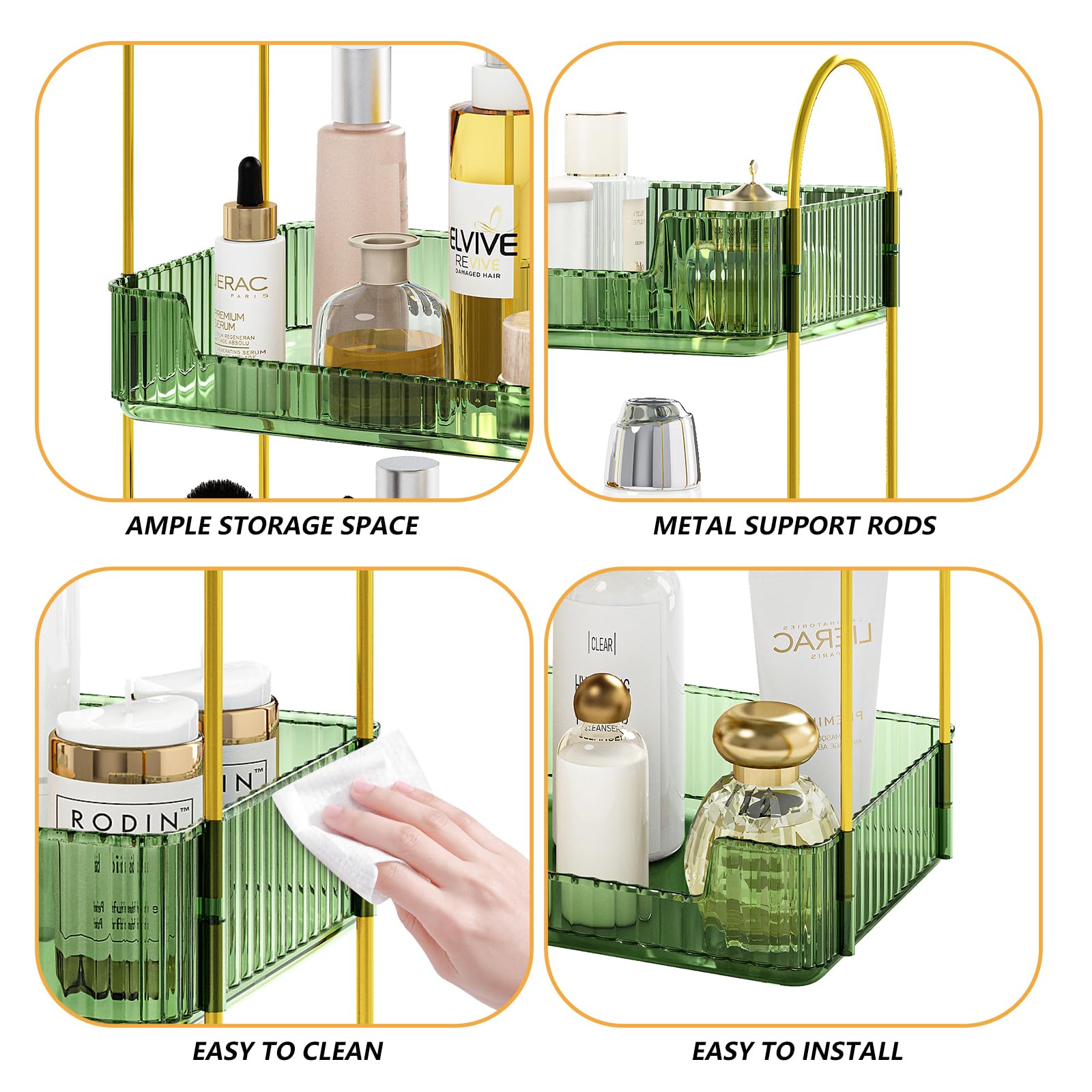 Fixwal Bathroom Counter Organizer, 3 Tier Transparent Countertop Storage for Cosmetics, Skincare, Perfume, Makeup Organizer for Vanity, Spice Rack for Kitchen (Green)