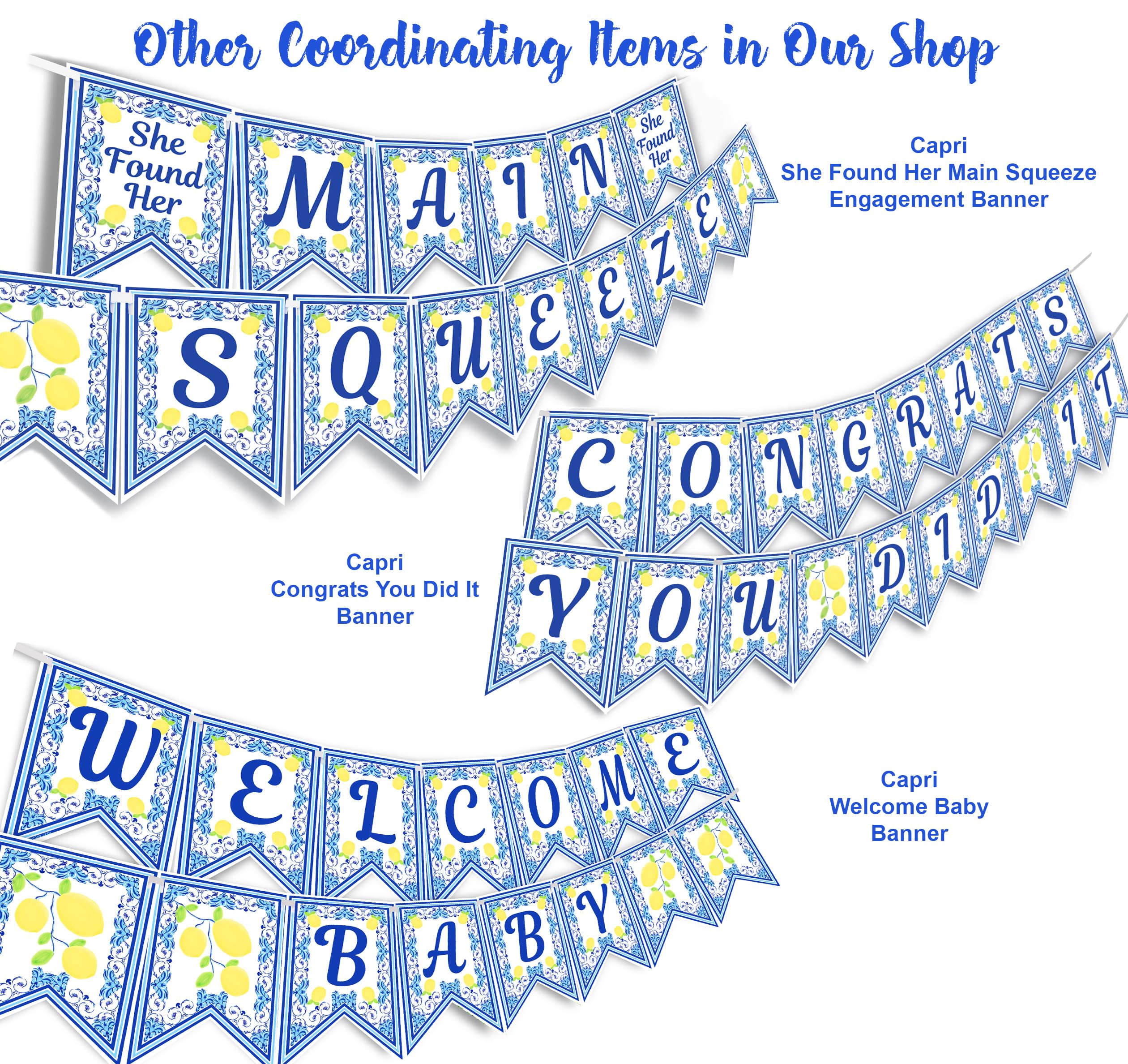 Capri Lemon Buffet Cards Place Cards - 12 Lemon Table Tents - Lemon Place Cards - Lemon Decorations - Blue Tile Party Decorations - Lemon Party Supplies - Blue Tile Party Decorations - Table Tents