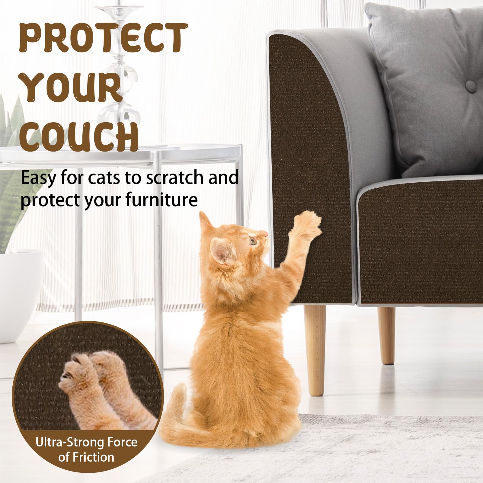 Climbing Cat Scratcher Mat Trimmable Cat Scratching Post Carpet 78.7ββx15.8ββ Self Adhesive Carpet Mat Pad Replacement for Cat Tree Shelves Post Couch Wall Furniture Steps DIY Protector (Brown)