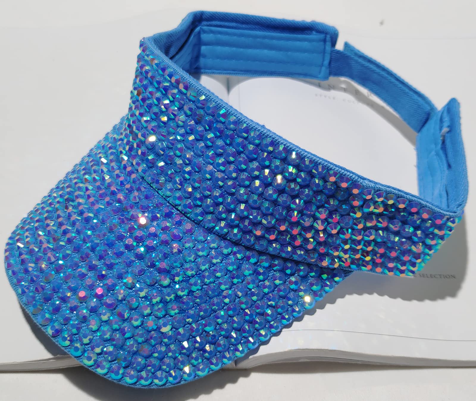 ASUITOFK Bling Rhinestone Sport Sun Visor Hats Adjustable Summer Cap Visor Caps for Men and Women Outdoor Hat Blue