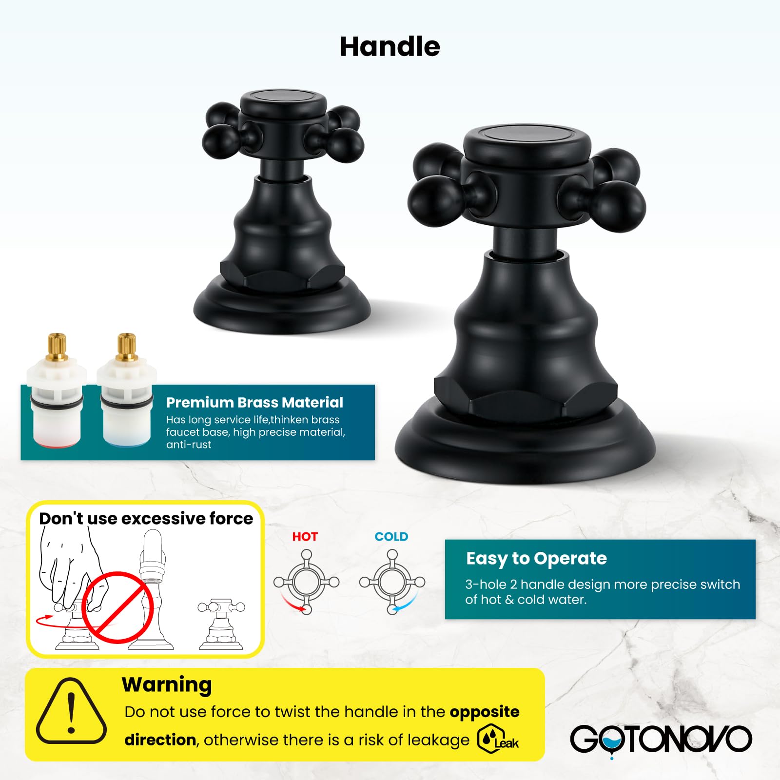 gotonovo 3 Hole Widespread Bathroom Sink Faucet Double Cross Handle Mixer Tap Faucet for Bathroom Sink Vanity Faucet Deck Mount Basin Hot Cold Water Matching Pop Up Drain Matte Black