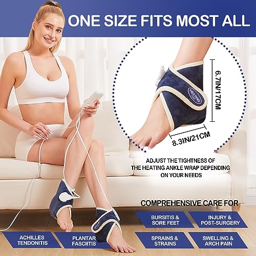 JOBYNA 2 Pack Heated Ankle Wrap for Ankle Pain Relief, 86℉-158℉ & Auto Shut Off, Electric Ankle Warmers for Achilles Tendonitis Relief, Plantar Fasciitis Relief, Sprained Ankles and Heels