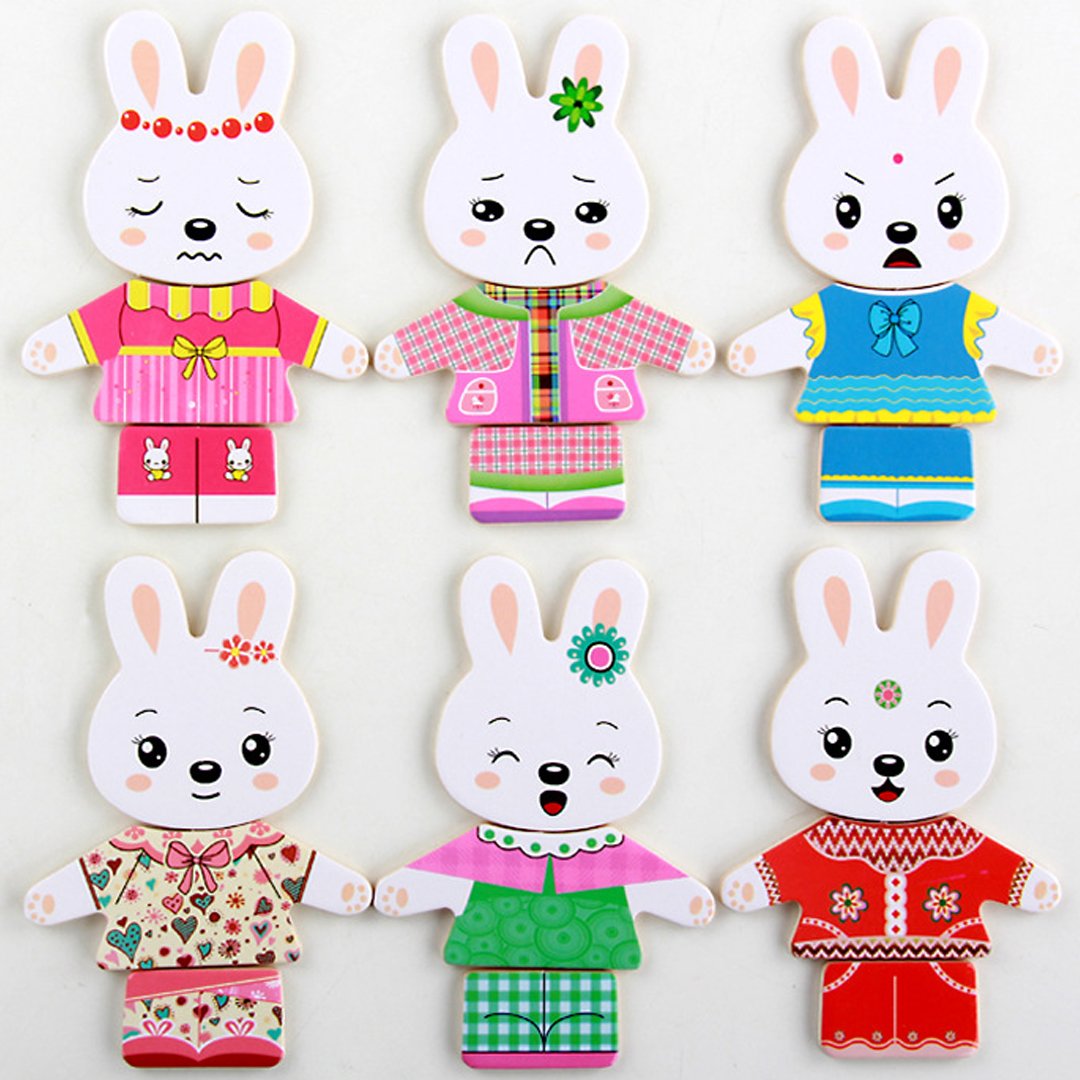 Goclothod Wooden Jigsaw Puzzle 72 Pcs Kids Early Educational Toys Dress-Up Puzzle Set