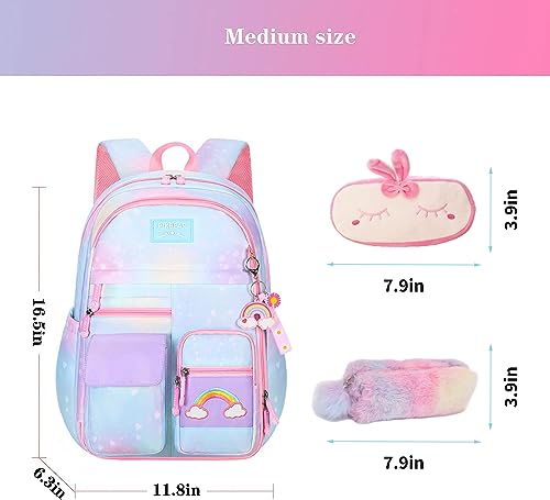 FMCEUEX Kawaii Backpack For Boy Girls, Rainbow Starry School Backpacks With Compartments Applicable to Laptop Bag Travel Bag Book Bag, Blue Medium 16.5in