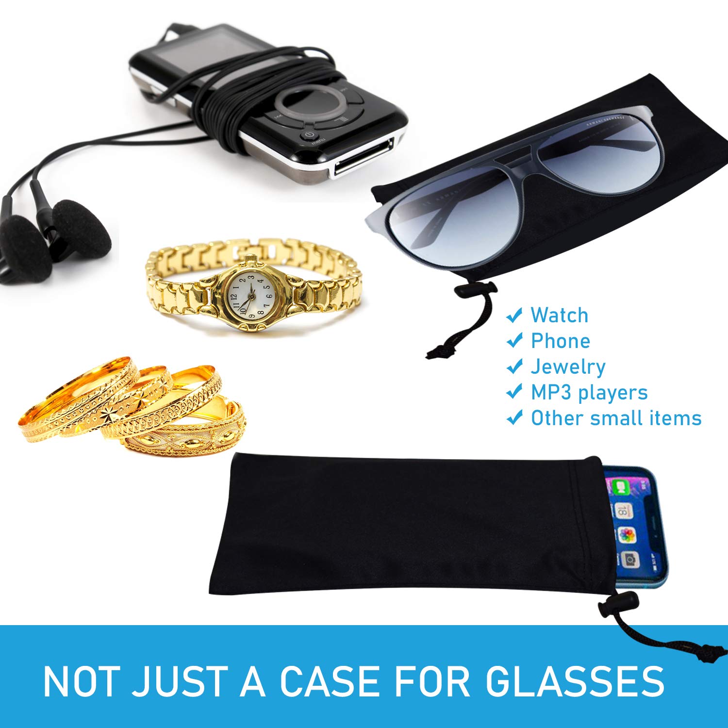 Mamlyn Set of 3 Microfiber Soft Sunglasses Pouches, With Drawstring Closure