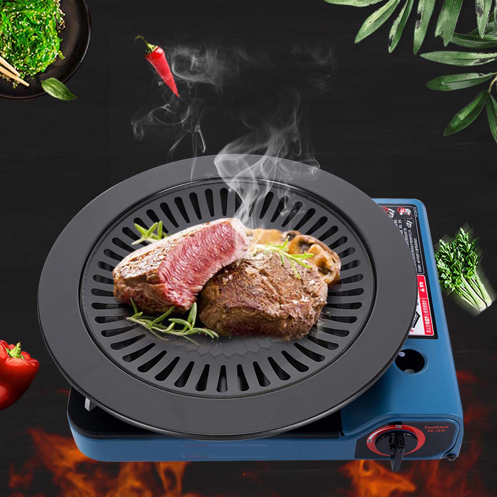 Grill Plate, Smokeless Stovetop Barbecue Grill, Korean BBQ Grill Pan, Even Heating and Easy to wash Iron Multi Pan, Nonstick Coating, Grease Drainage Hole