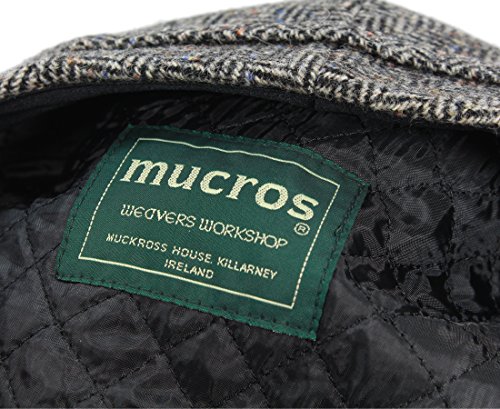 Mucros Weavers Men’s Irish Flat Cap Wool Grey Herringbone Made in Ireland Medium