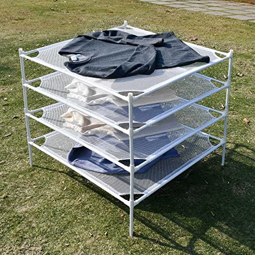 johgee Clothes Drying Rack, 4-Layer Sweater Laundry Drying Rack, Mesh Drying Rack Clothing for Indoor & Outdoor,White