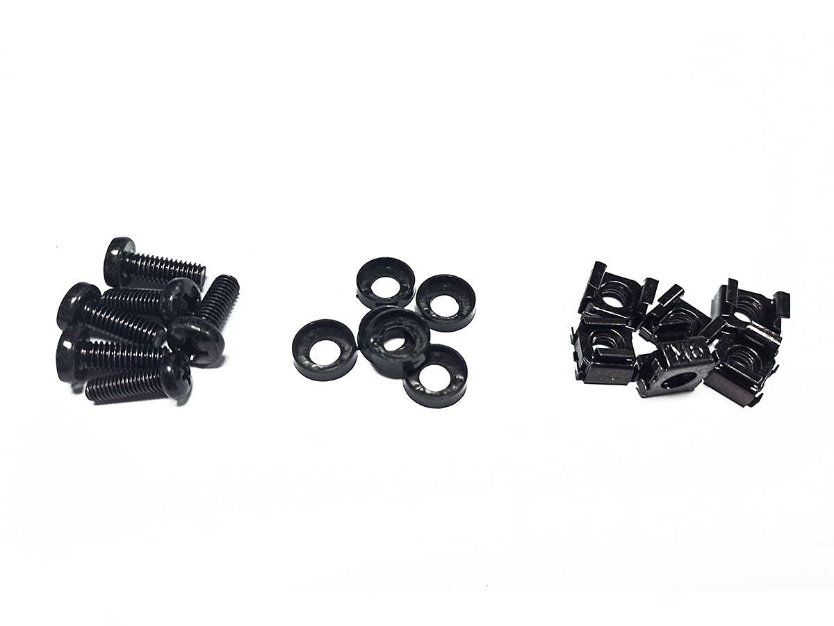 Monoprice M5 x 16mm Rack Mount Cage Nuts, Screws and Washers, 50 Sets - Black, Zinc Plated, for Cabinet or Server Racks Tapped with 10/32 Universal Square Hole Rails