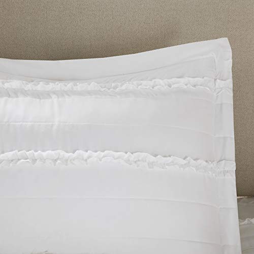 Madison Park Celeste Comforter Set-Textured Luxury Design All Season Down Alternative Bedding, Matching Sham, Decorative Pillows, Queen(90"x90"), White 5 Piece