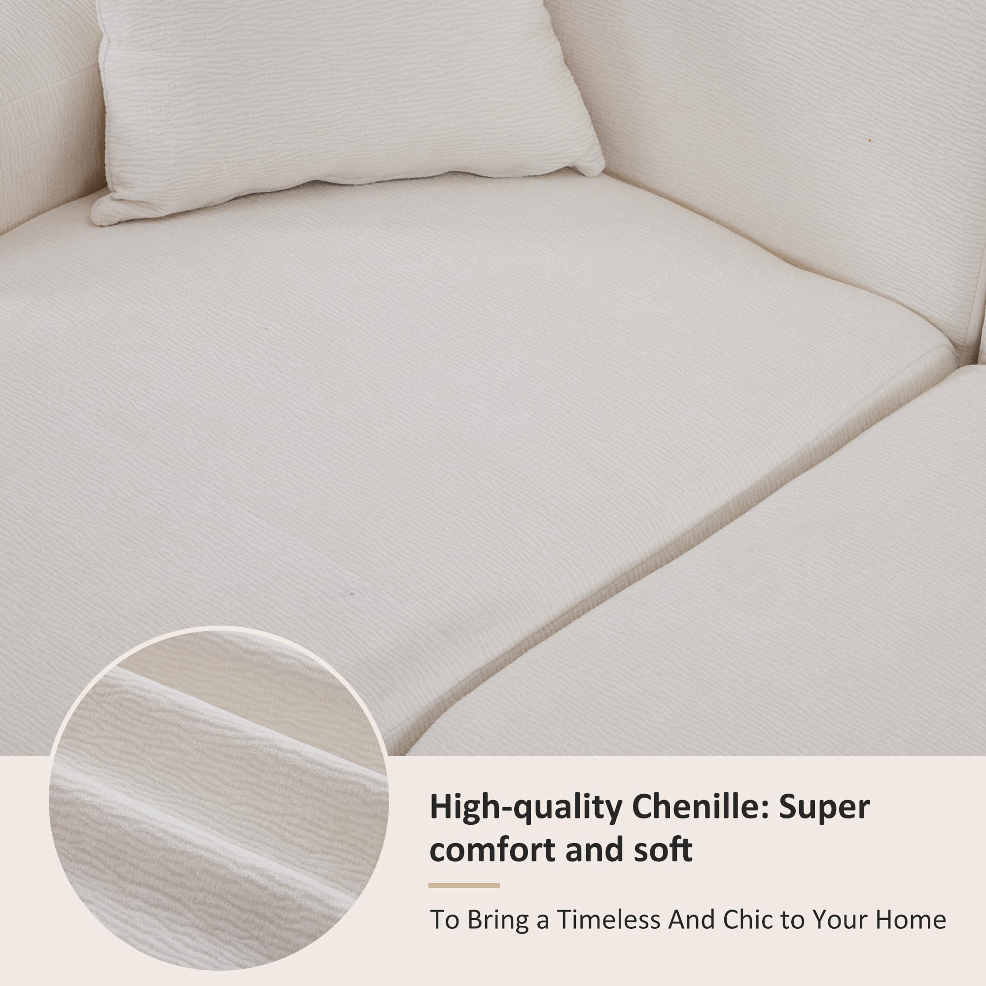 CALABASH L-Shaped Sectional Sofa Couch, Upgraded Chenille Modular Cloud Couch Floor Sofas with Chaise Lounge & Pillows for Living Room Apartment, No Assembly Required, 109" W (Beige)
