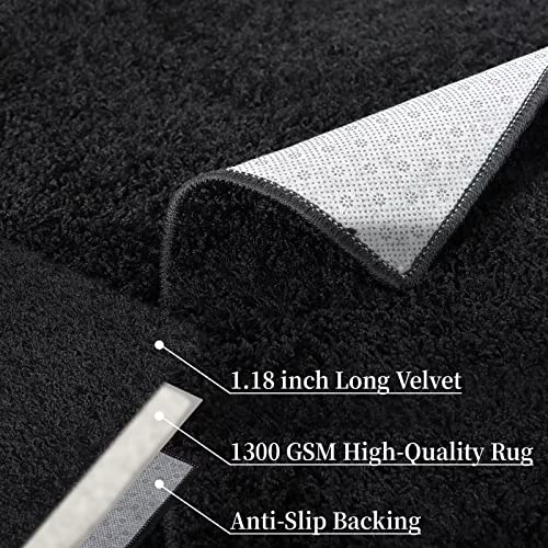 JOLENE.K Black Shag Rugs for Bedroom, 8x10 Ft, Luxurious Soft Thick Fluffy Kitchen Mat, Non Slip Floor Carpet for Living Room Dining Room, Indoor Modern Home Decor Shag Rug Nursery Accent Rug Carpets
