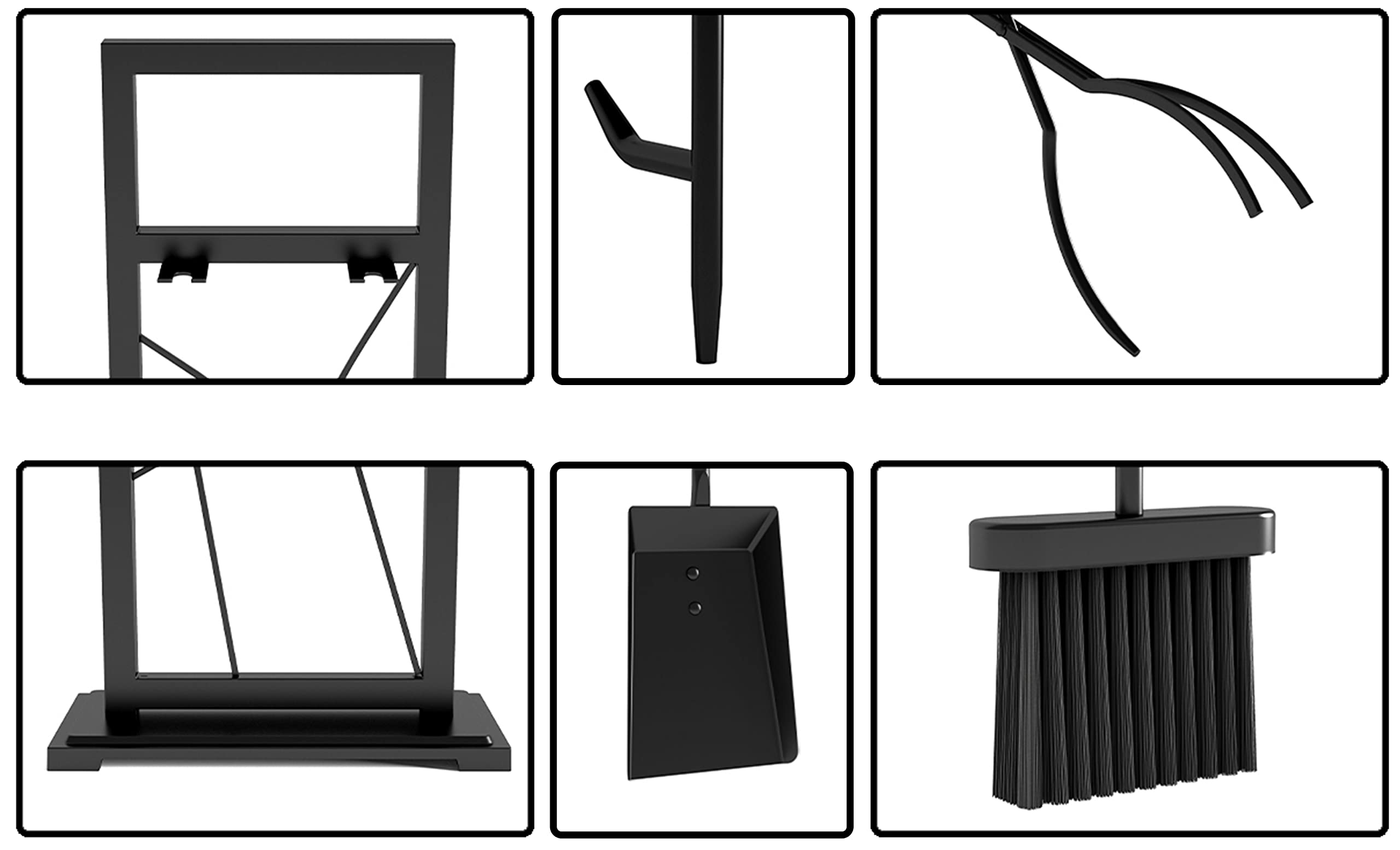 Fire Beauty Fireplace Tools, 5 Pieces Fireside Accessories Fire Kit Set, Stand Woodstove Tools Holder Wrought Iron Handle Indoor Fireset Stand (30.5 Inches)