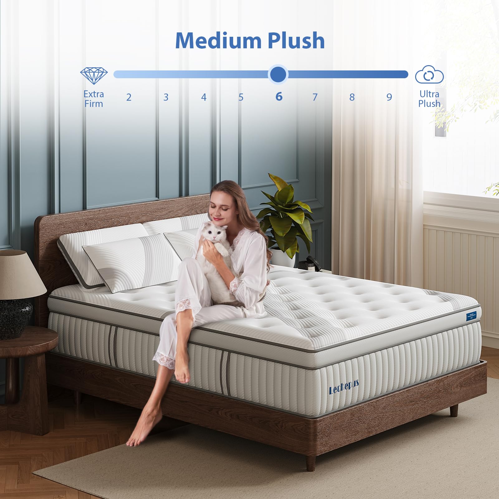 Calking Size Mattress, Lechepus 14Inch Medium Plush California King Mattress in Box, Hybrid Mattress with Memory Foam & 7-Zone Individual Pocket Spring Mattress, Supportive & Pressure Relief, 75"*84"