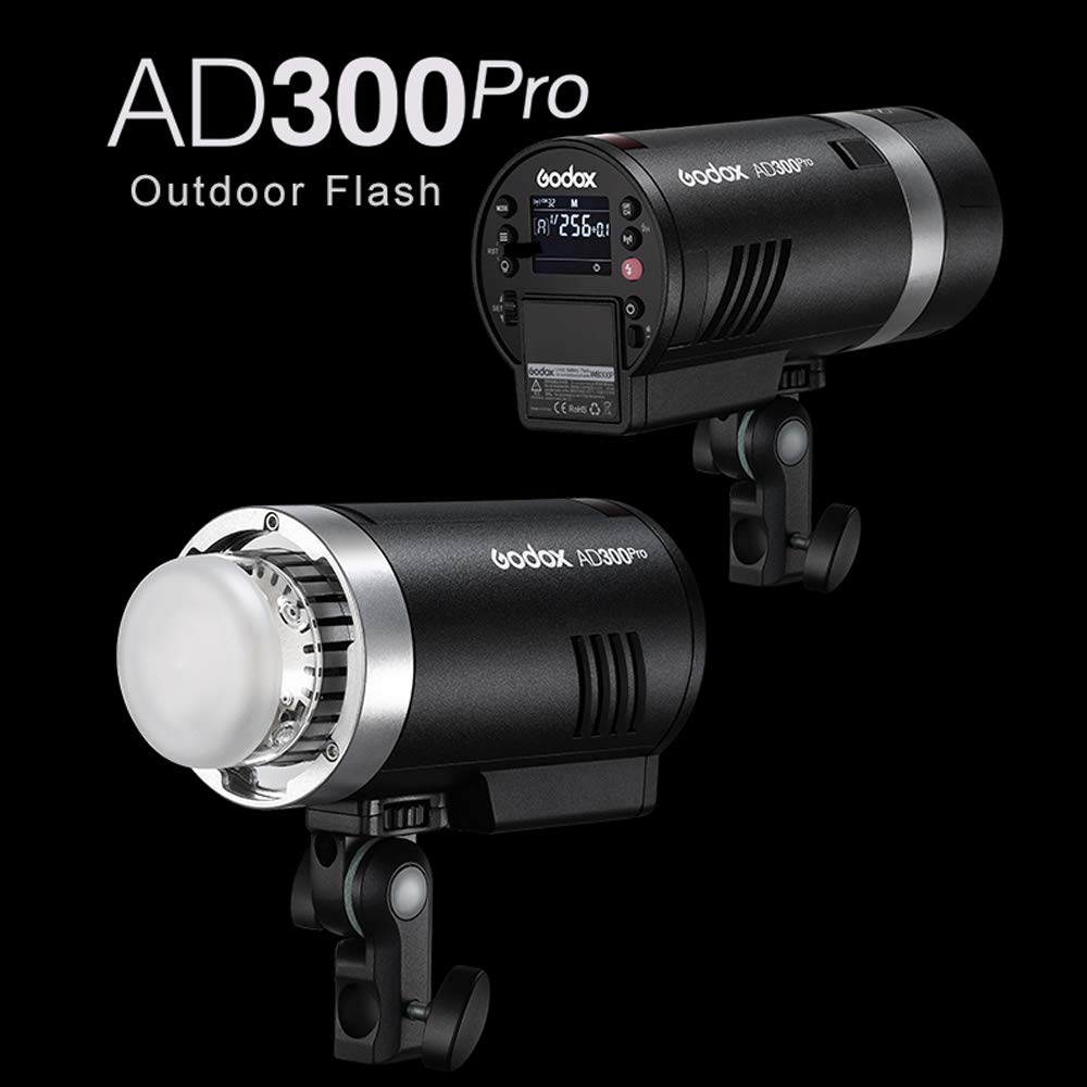 Godox AD300 Pro Outdoor Flash Strobe, 300Ws 2.4G TTL Flash Monolight, 1/8000 HSS, 2600mAh Lithium Battery, 12W Bi-Color LED Modeling Light for Wedding Portrait Studio Photography