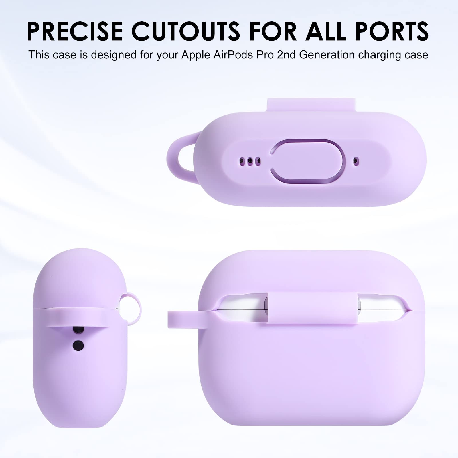 Case Cover for Airpods Pro 2nd Generation Charging Case 2022, Soft Silicone Protective Case with Keychain and Cute Puff Pom Pom Ball Kit Front LED Visible (Lavender Purple)