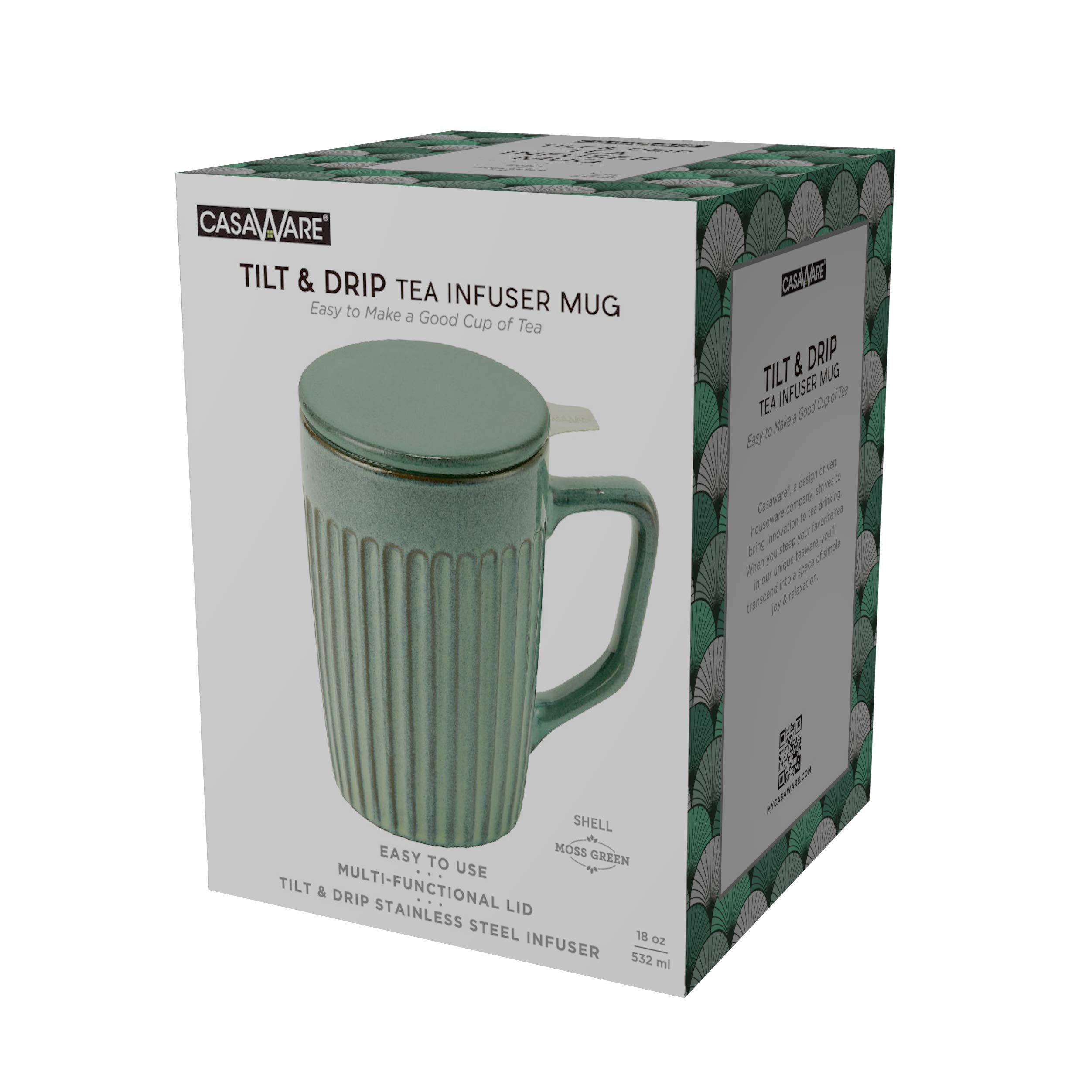 casaWare Shell 18-Ounce Tilt & Drip Tea Infuser Mug (Moss Green)