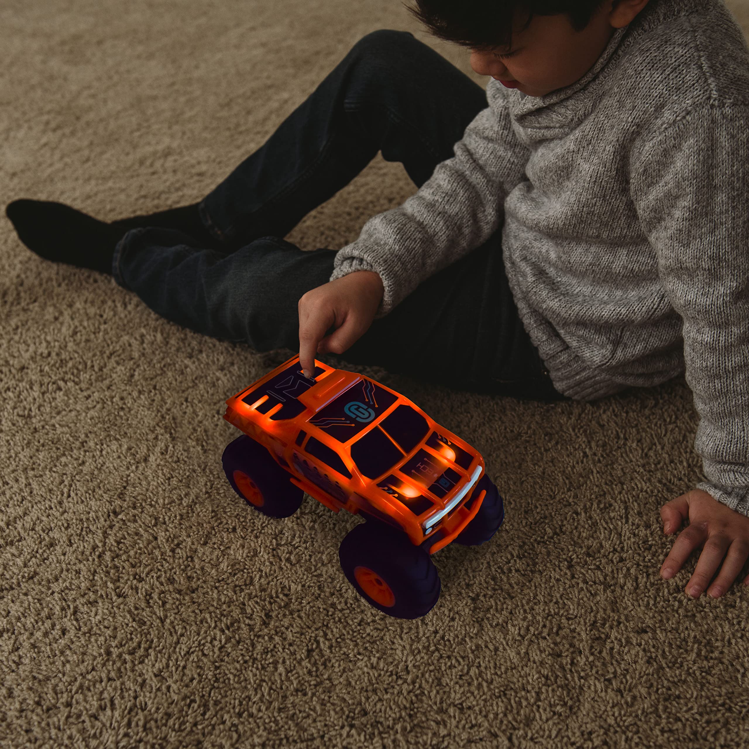 Monster Truck with Lights & Sounds, Motorized Orange Truck for Boys, Girls, Toddlers 3+