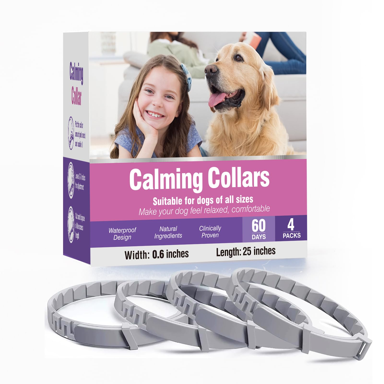 Calming Collar for Dogs 4 Packs Dog Pheromone Calm Collars Relief Anxiety Stress Separation Lasts 60 Days