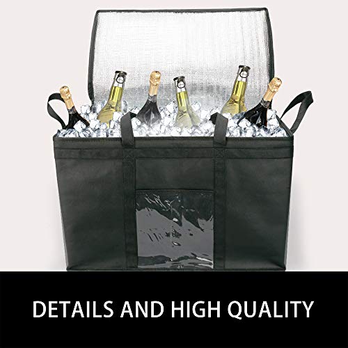 Insulated Food Delivery Bag for Hot and Cold Meal, Grocery Tote Insulation Bag for Catering, Large Pizza Warmer Black 2 Pack