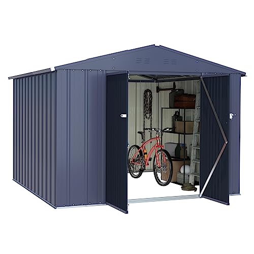 MUPATER 8' x 10' Outdoor Storage Shed with Double Doors, Garden Metal Shed, Utility Tool Shed Storage for Backyard, Patio and Lawn with Vents, Grey