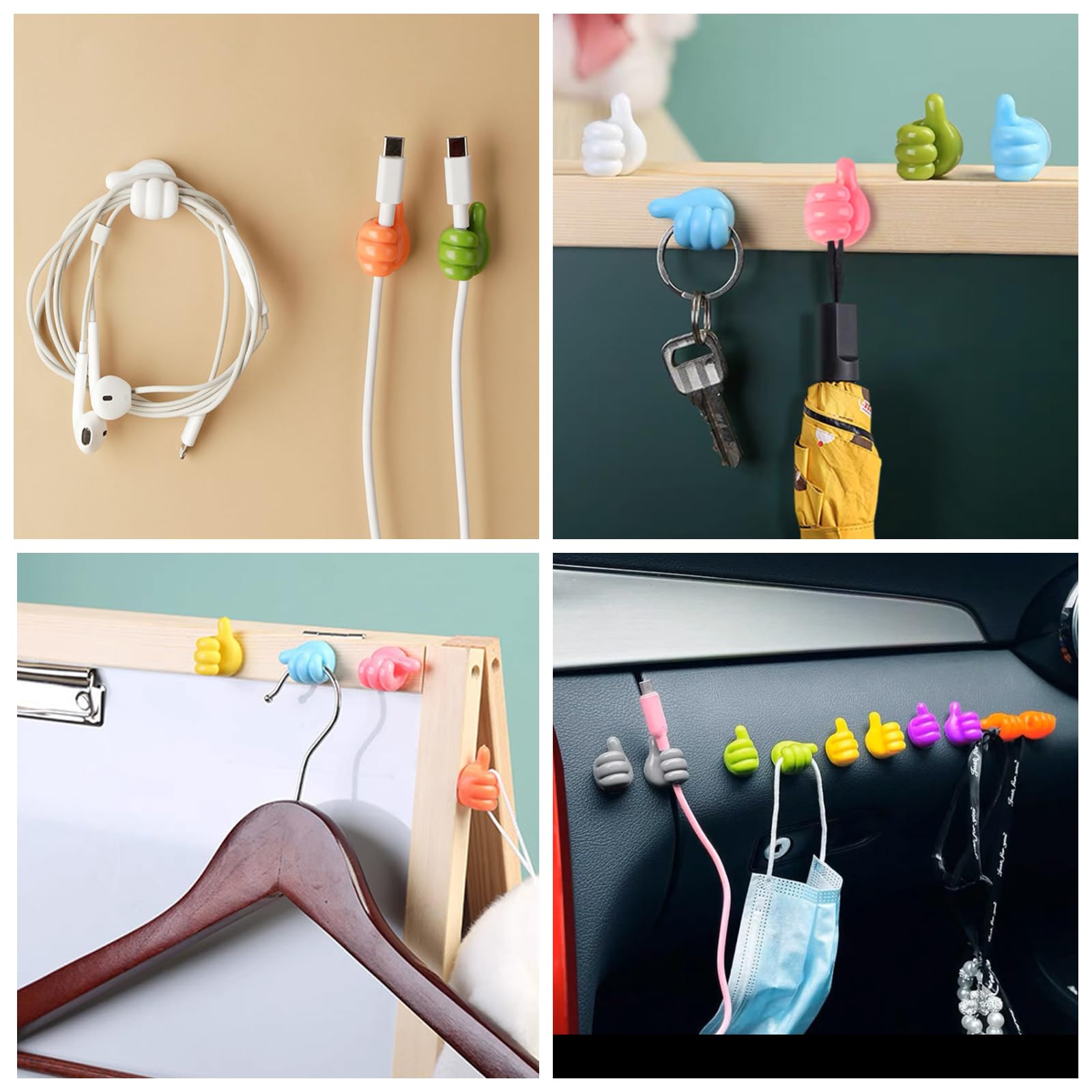 Dupiulk 24 Pcs Silicone Thumb Wall Hooks, Self Adhesive Thumbs up Cord Holder, Desk Cable Clips Organizer, Multifunction Key Hanger Wall Hook