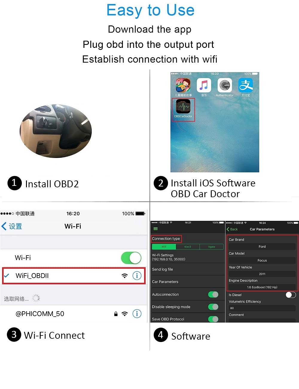 BANIGIPA WiFi OBD2 Scanner, Car Diagnostic Scan Tool for iPhone, Auto Check Engine Light Code Reader/Adapter with Reset, Support OBD Auto Doctor(WiFi for iOS & Android)