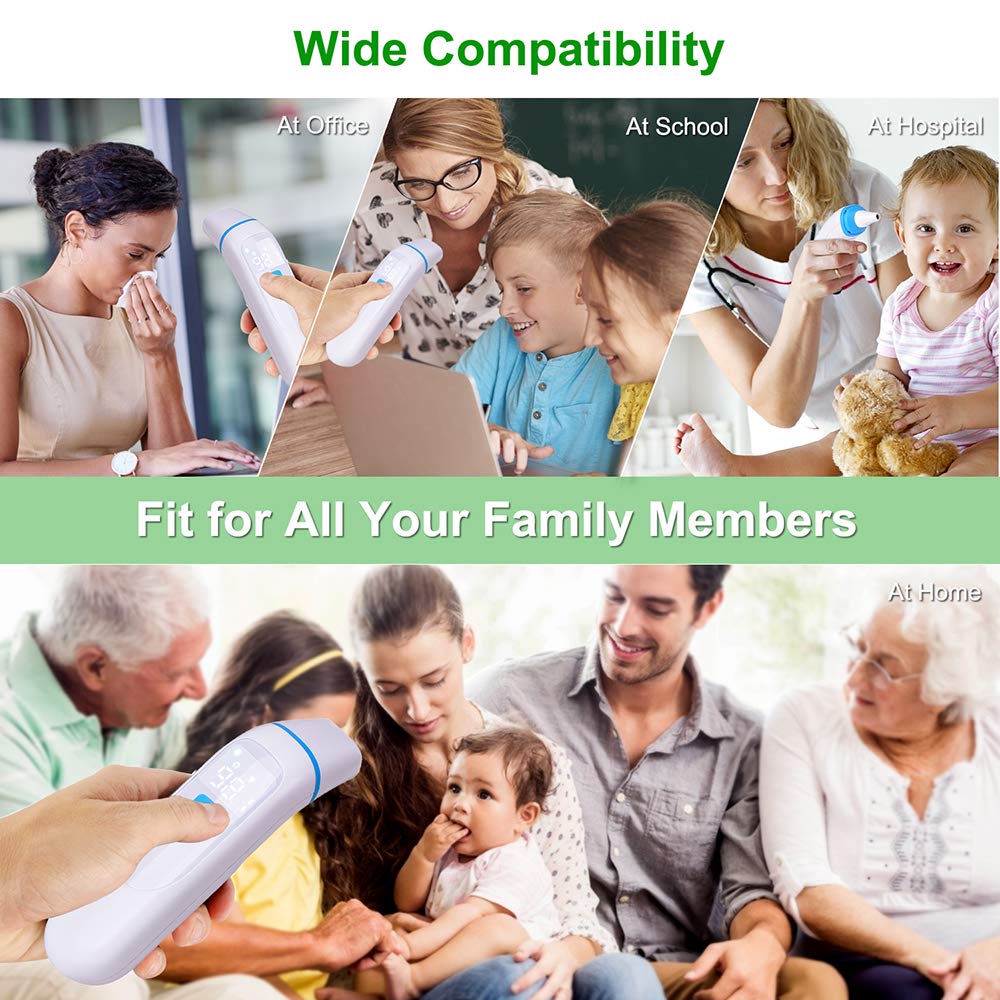 Digital Infrared Ear Thermometer for Adults and Kids Baby Babies Toddlers Forehead Fever Instant Read Basal Thermometers for Humans, Home with Fever Alarm, LED Display and Memory Function