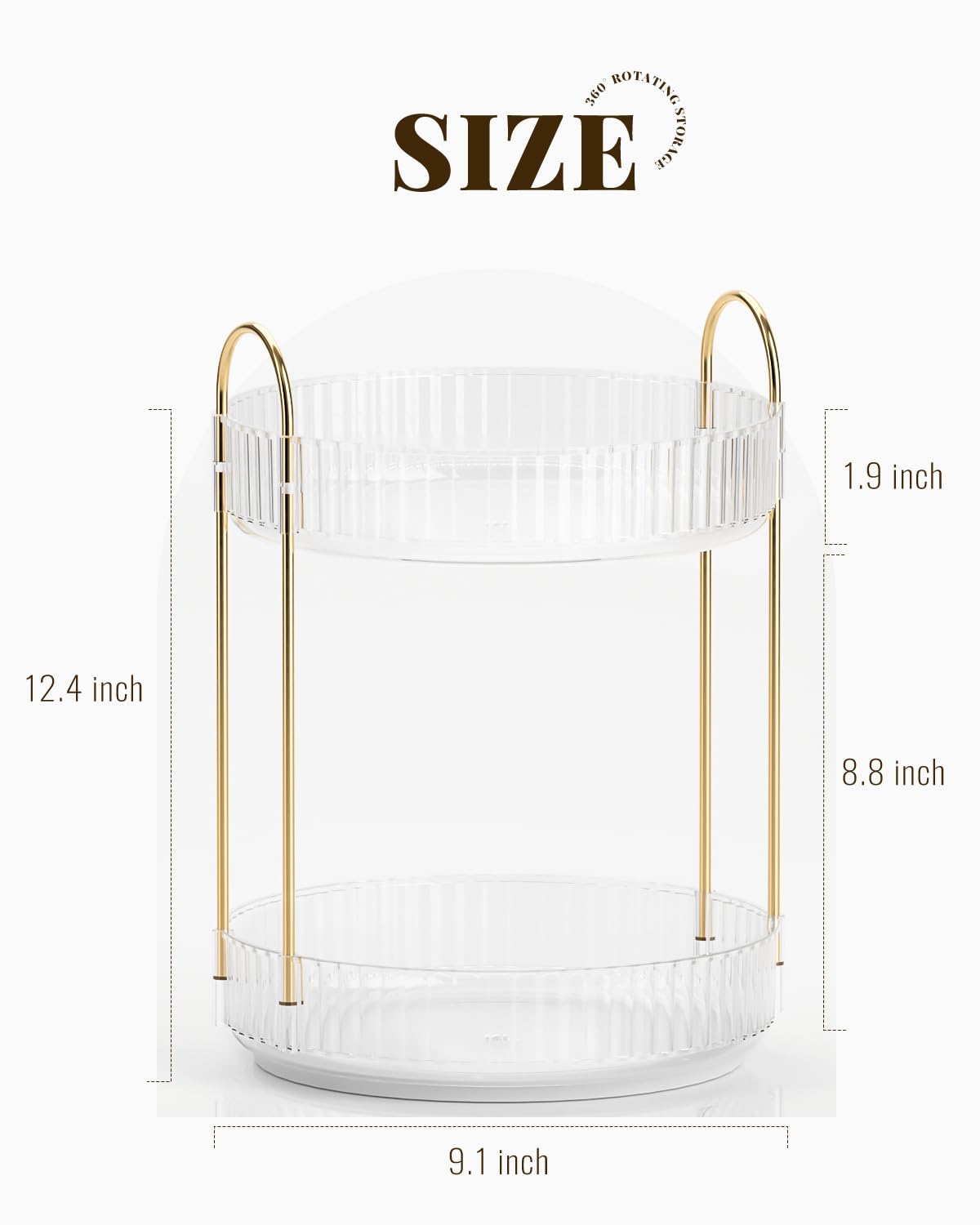 Devokimi Bathroom Organizer Countertop, Rotating Makeup Organizer for Vanity, 2-Tier Make Up Organizers and Storage, Vanity Tray Shelf for Cosmetic, Skin Care, Lotions (Clear)