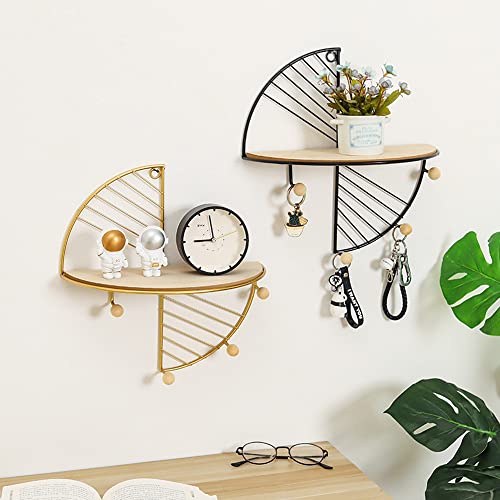JOSON Bedroom Half Round Wall Mounted Floating Shelf for Bedroom, Living Room, Office Metal Geometric Hanging Shelf(Gold)
