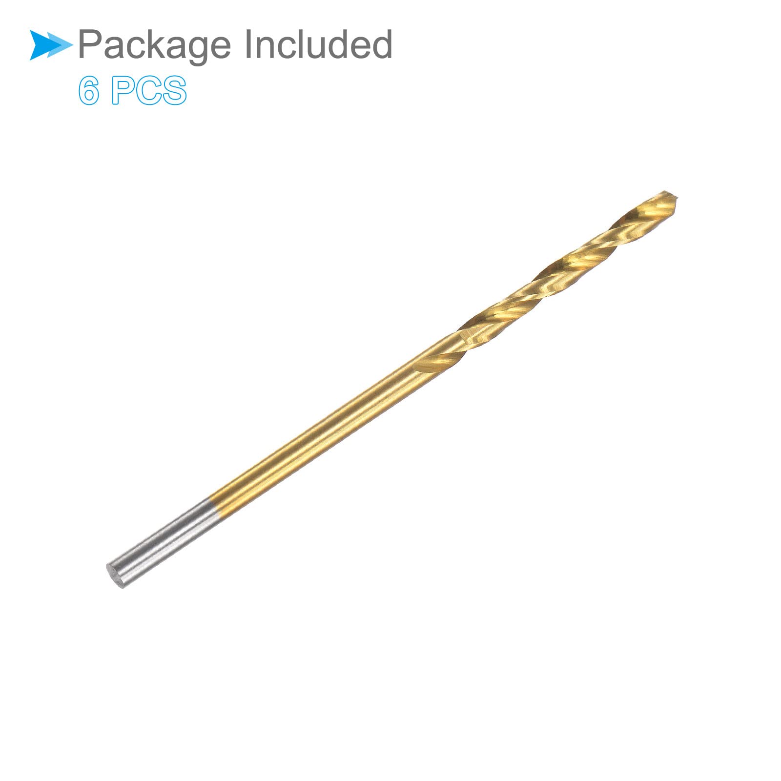 CoCud Twist Drill Bits, 2.5mm Drilling Diameter, Titanium Coated High Speed Steel 6542 Straight Round Shank - (Applications: for Stainless Steel Alloy Metal), 6-Pieces