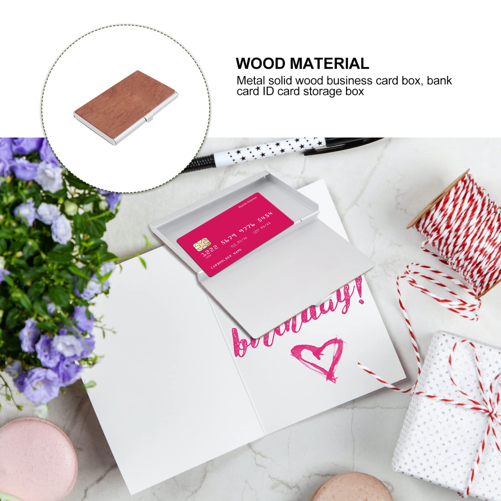 Cabilock 1pc Solid Wood Storage Box Business Holder for Men Business Card Case Business Card Binder Slim Wallets for Men Business Organizer Name Holder Pocket Stainless Steel Man Deck