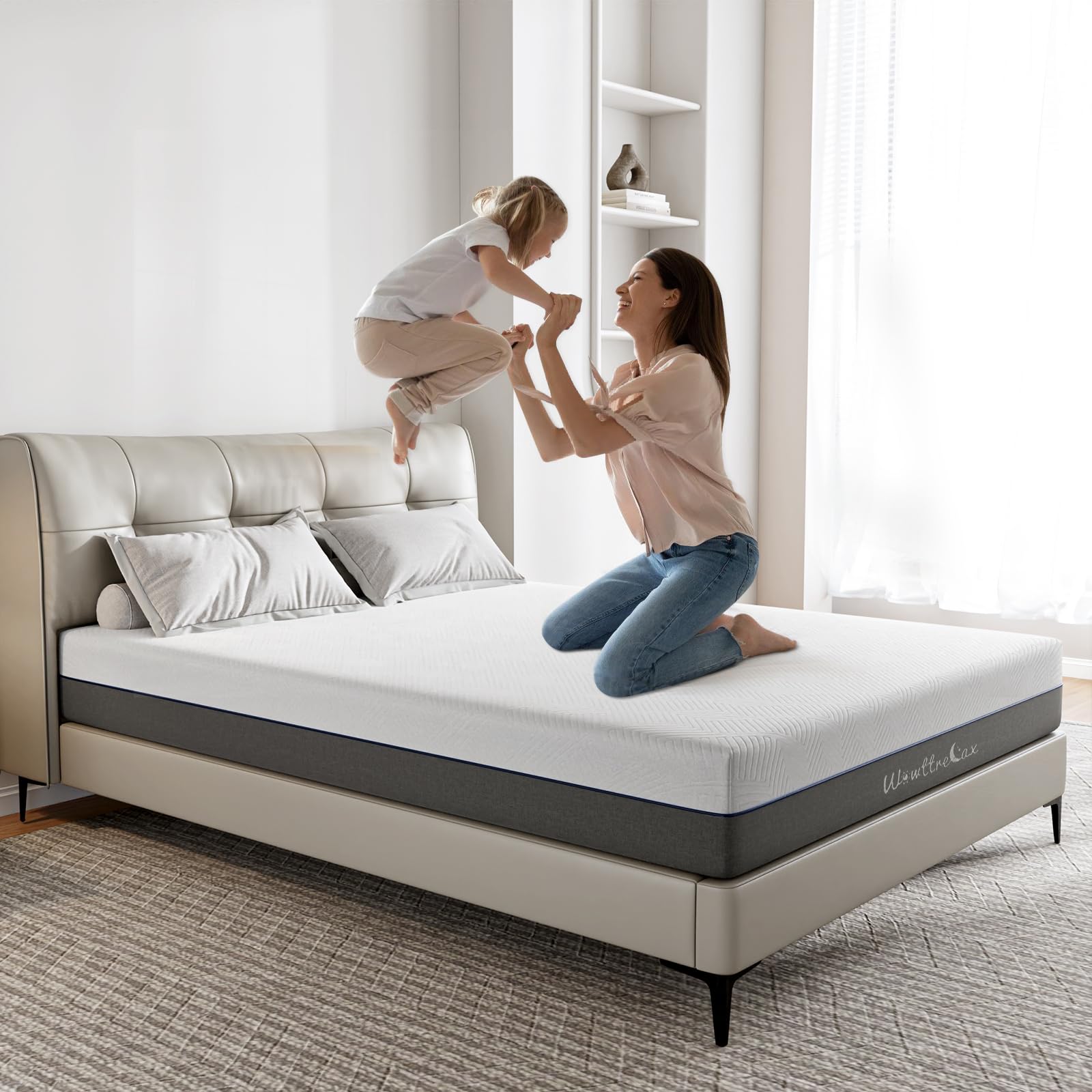 wowttrelax Twin Size Memory Foam Mattress 10 inch, 39''x75'', 2 Layer for More Supportive and Pressure Relief, Medium Firm, Soft Removable Cover Mattress Grey White