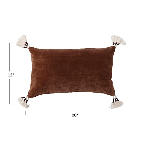 Creative Co-Op Cotton Velvet Tassels, Brown Lumbar Pillow