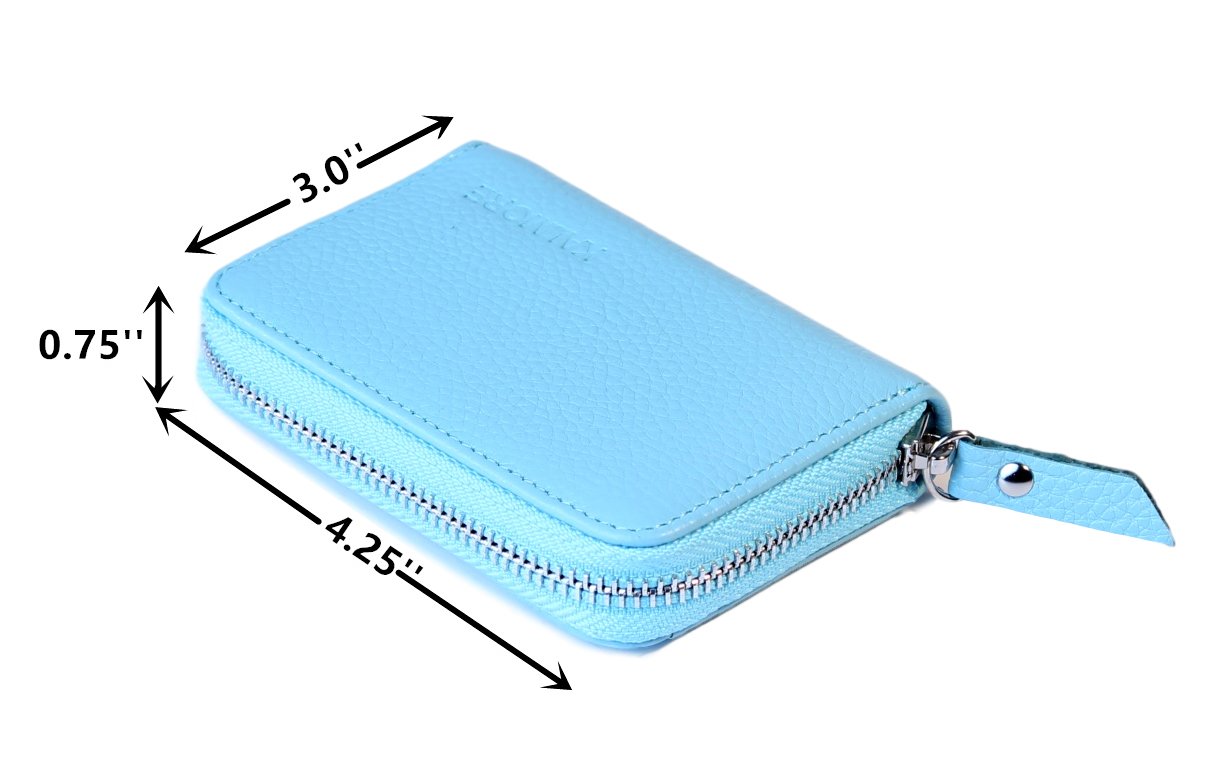 KALMORE Women's Leather RFID Card Wallet Small Purse Window, Turquoise Blue, One Zipper with ID