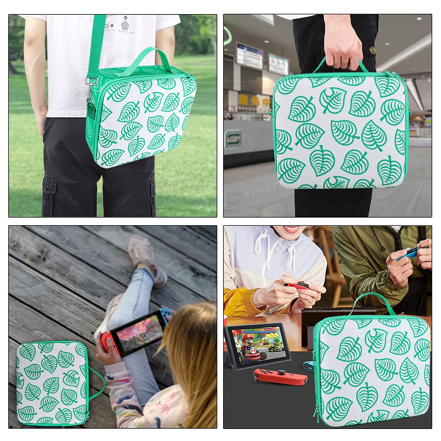 Switch Case for Nintendo Switch and Switch OLED Model, Portable Full Protection Carrying Travel Bag with 24 Game Cards Storage for Switch Console Pro Controller Accessories ,Animal Crossing Green