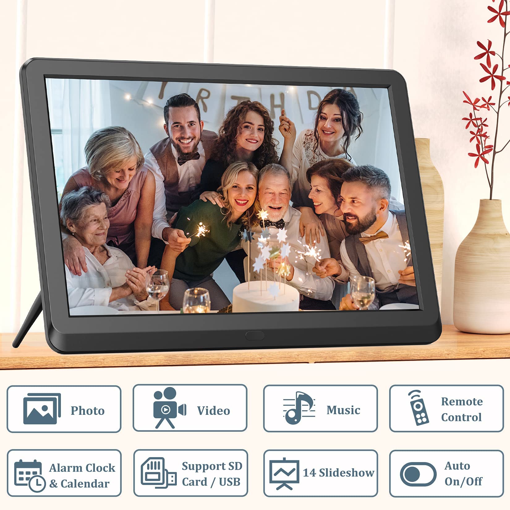 Digital Photo Frame with 10.1 Inch 1920x1080 FHD IPS Screen - toberto Digital Picture Frames with Remote Control, Slideshow, Picture Preview, Adjustable Brightness, Calendar,Using SD Card & USB Drive