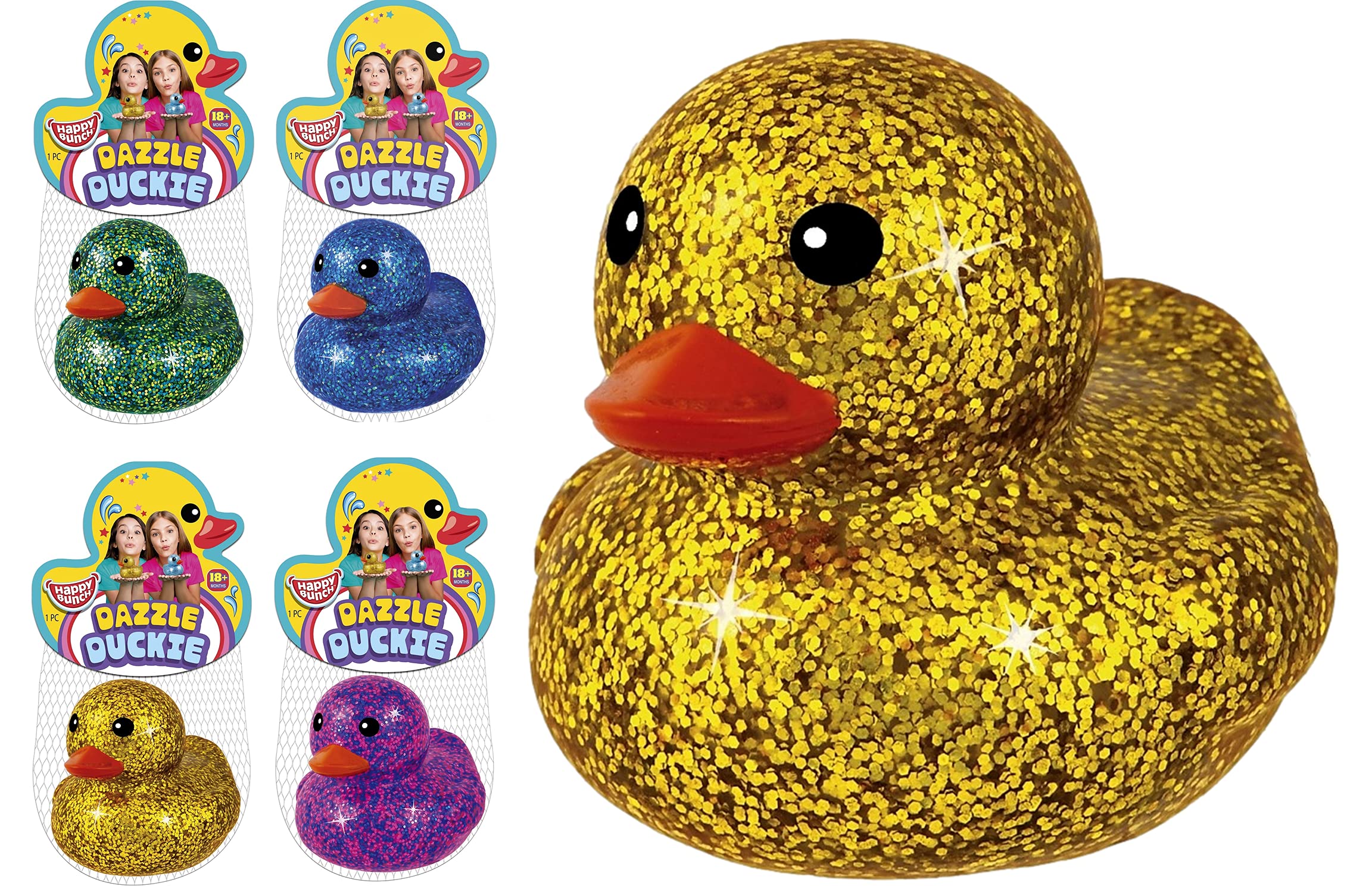 JA-RU Giant Glitter Rubber Ducks (4 Rubber Duckies Assorted) Baby Bath Toys & Pool Beach Essentials. Stress Relief Sensory Play Fidget Toy. Bulk Pinata Filler Stocking Stuffer. 4343-4s