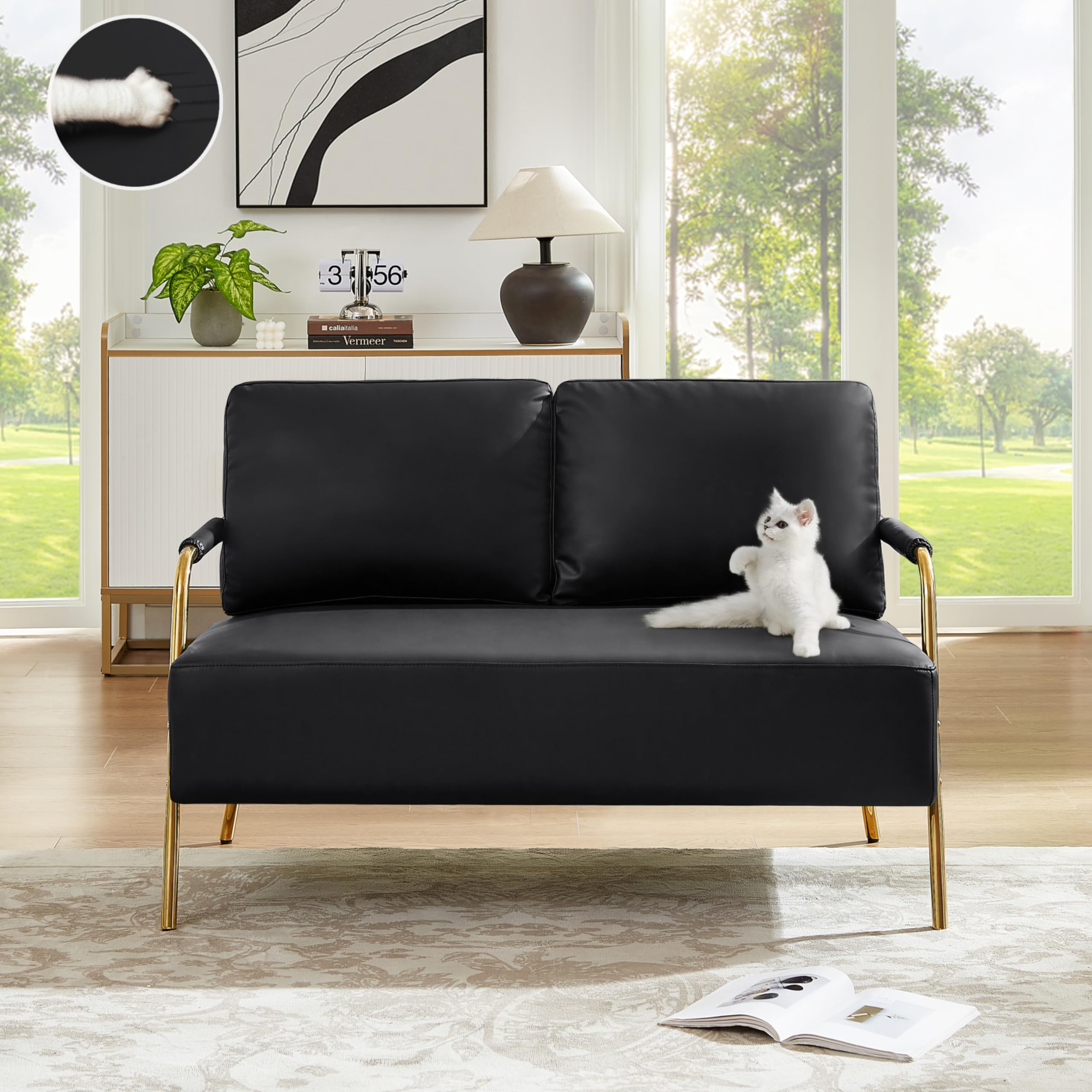 DiMorture 49.6" Loveseat Couch, Small Love Seat Sofa Couches for Living Room, Comfy 2-Seater Sofas Couch for Bedroom Living Room Apartment Office, Fast Assembly, Black