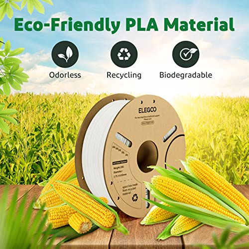 ELEGOO PLA Filament 1.75mm White 1kg Spool, 3D Printer Filament Dimensional Accuracy +/- 0.02mm 2.2lbs Neat Roll Fits for Most FDM 3D Printers