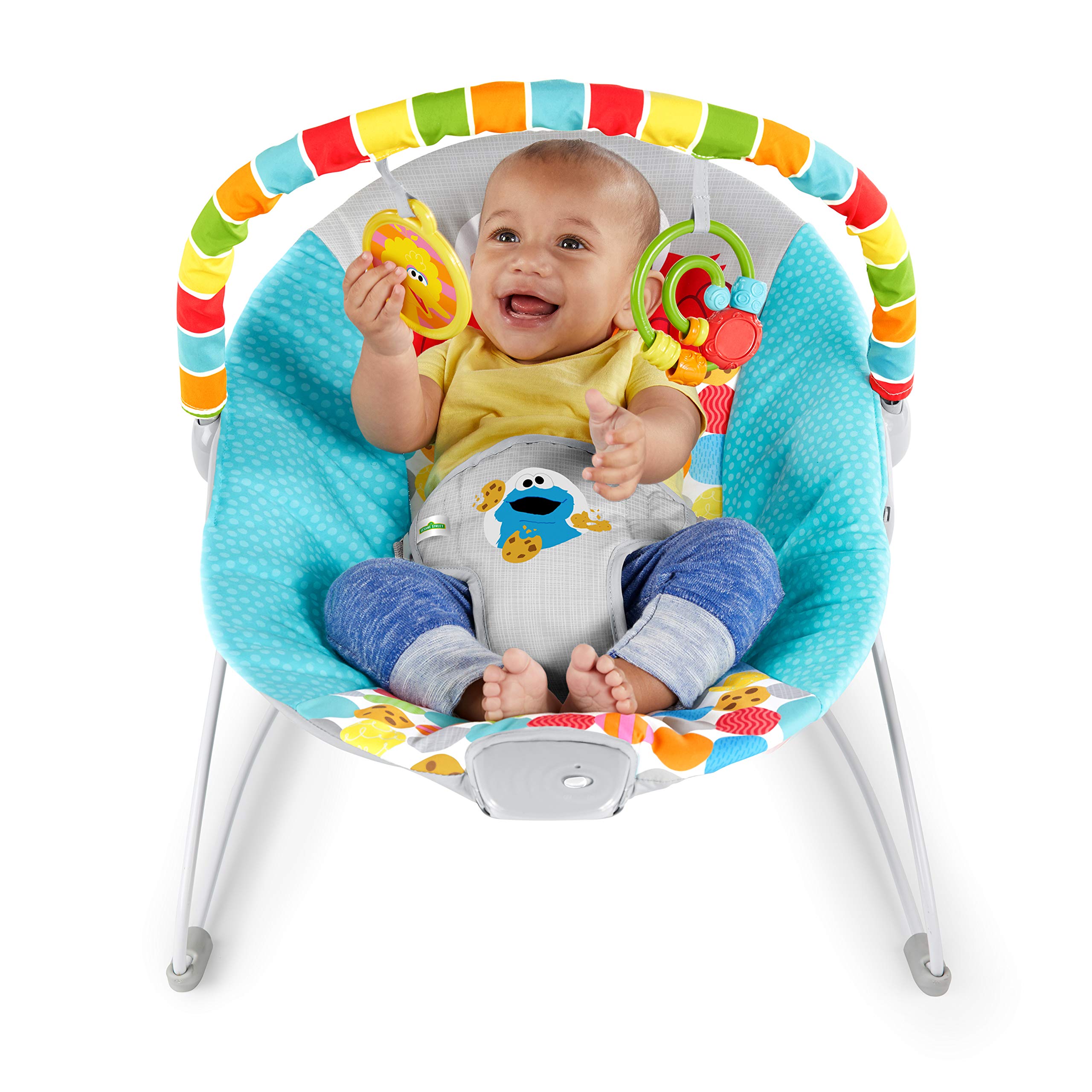 Bright Starts Sesame Street I Spot Elmo! 3-Point Harness Vibrating Baby Bouncer with Toy bar (Pack of 2)