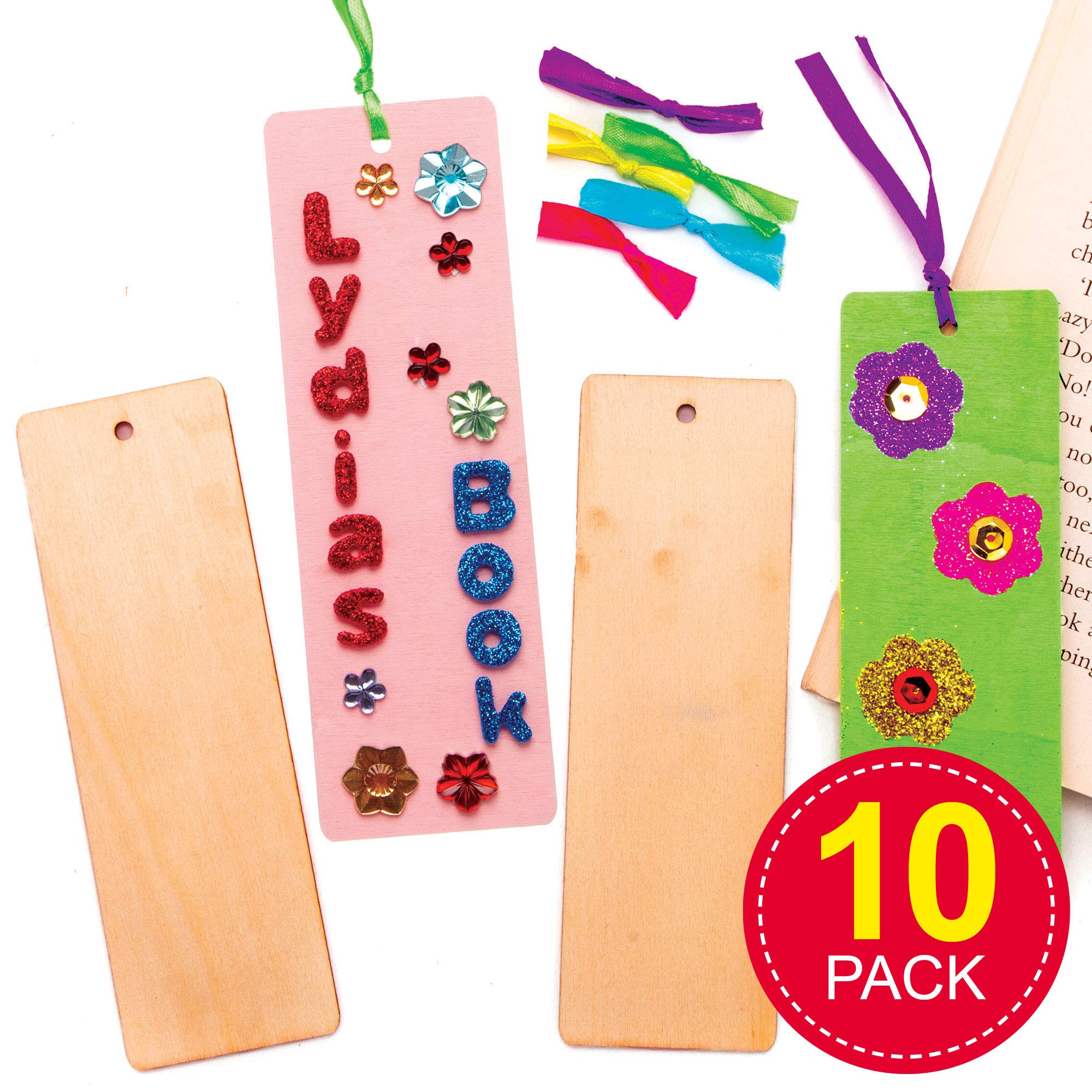 Baker Ross AT392 Wooden Bookmark Blanks - Pack of 10, Blank Templates for Children to Design and Decorate, 10 Pack