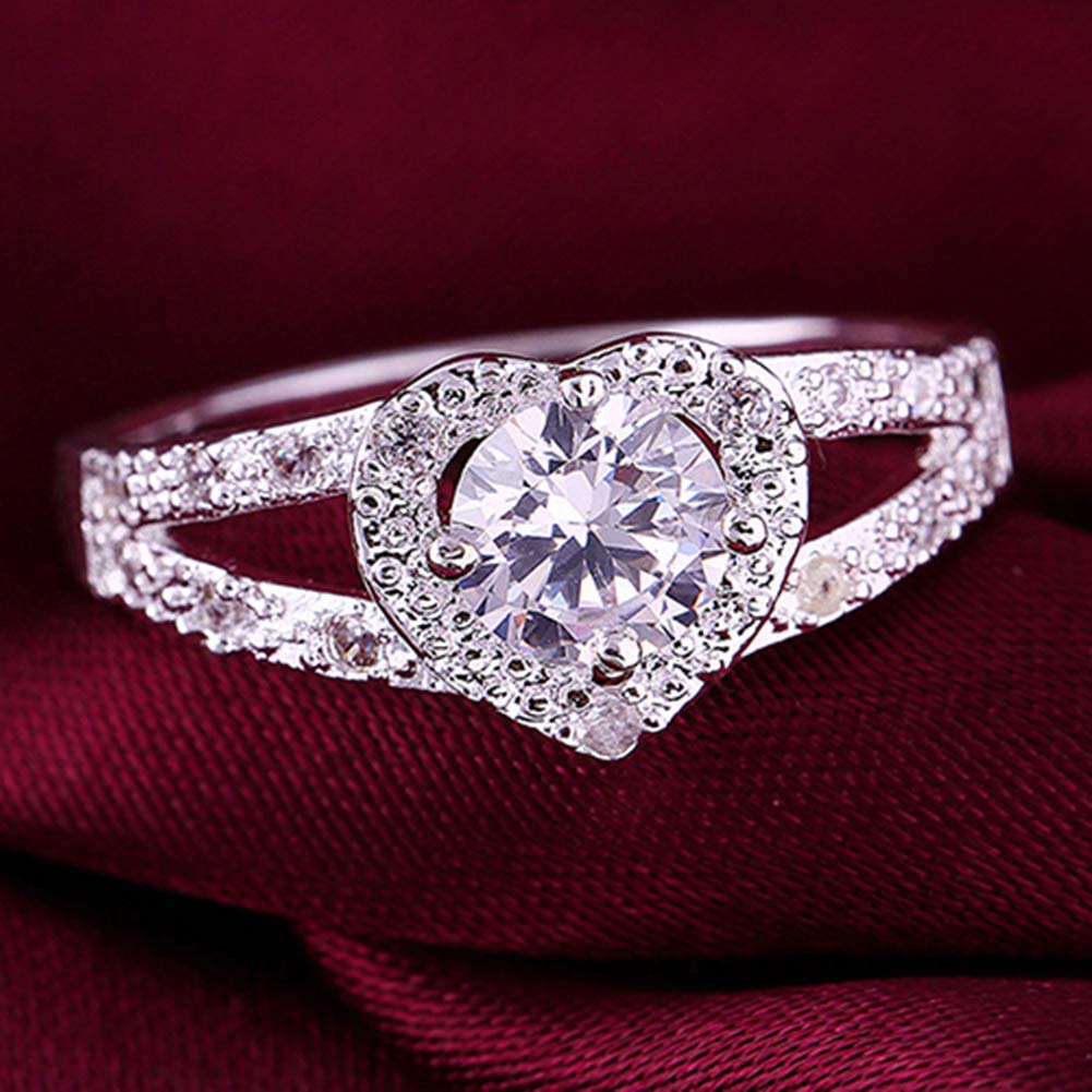 Bluelanss s Womens 925 Sterling Silver Plated Promise Ring Wedding Eternity/Engagement Ring for Her Love Heart Simulated Diamond Ring Bridal Wedding Jewelry Gifts US 6