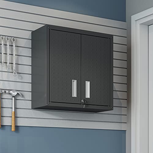 Manhattan Comfort Fortress 30" Floating Textured Metal Garage Cabinet with Adjustable Shelves, Set of 1, Charcoal Gray