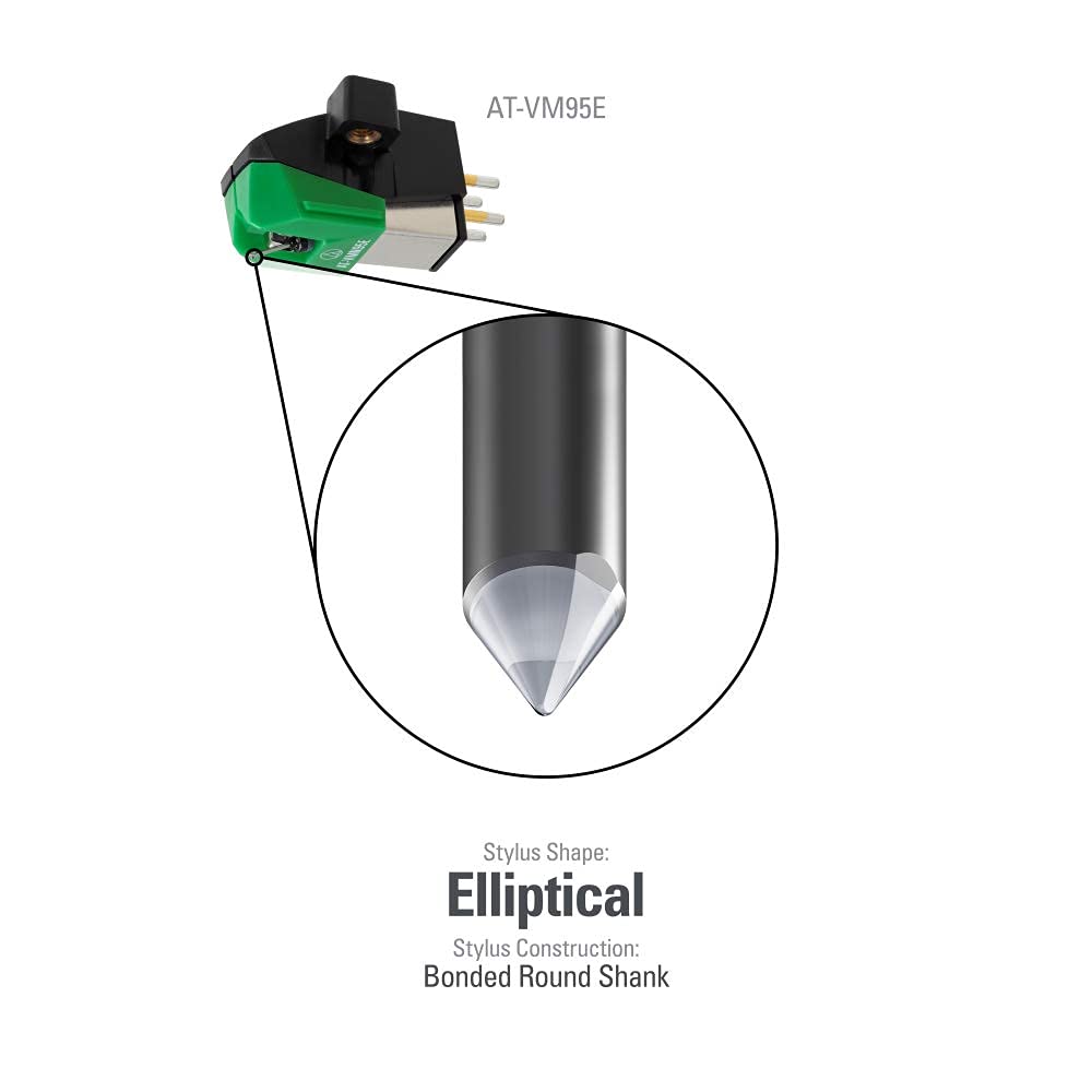 Audio Technica AT-VM95E Dual Moving Magnet Turntable Cartridge (Green) Bundle with Blucoil Carbon Anti-Static Vinyl Cleaning Brush